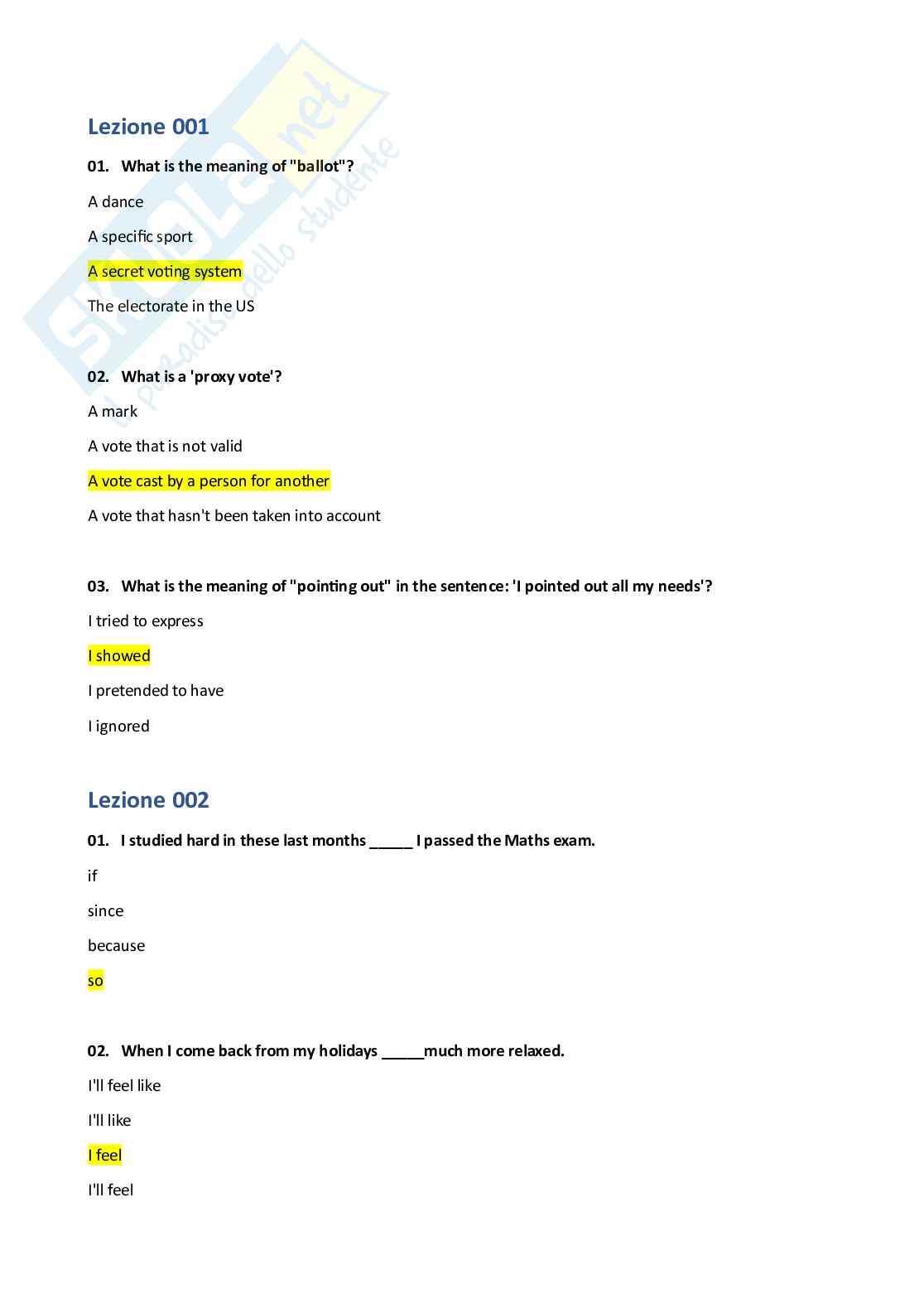 Set domande aperte e chiuse di Lingua inglese