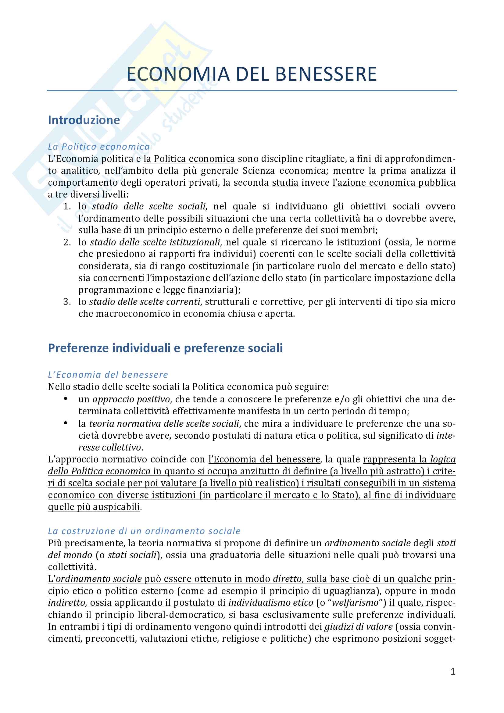Riassunto esame Politica economica, prof. Peragine, libro consigliato ...