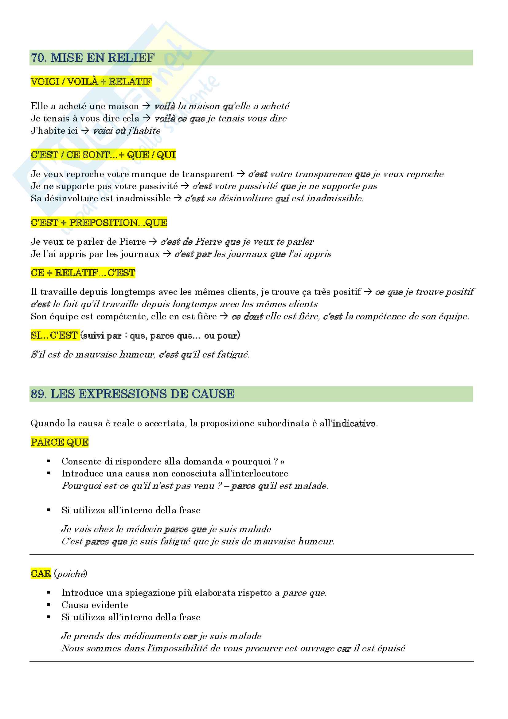 Mise en relief, les expressions de cause, de consequence, de concession ...