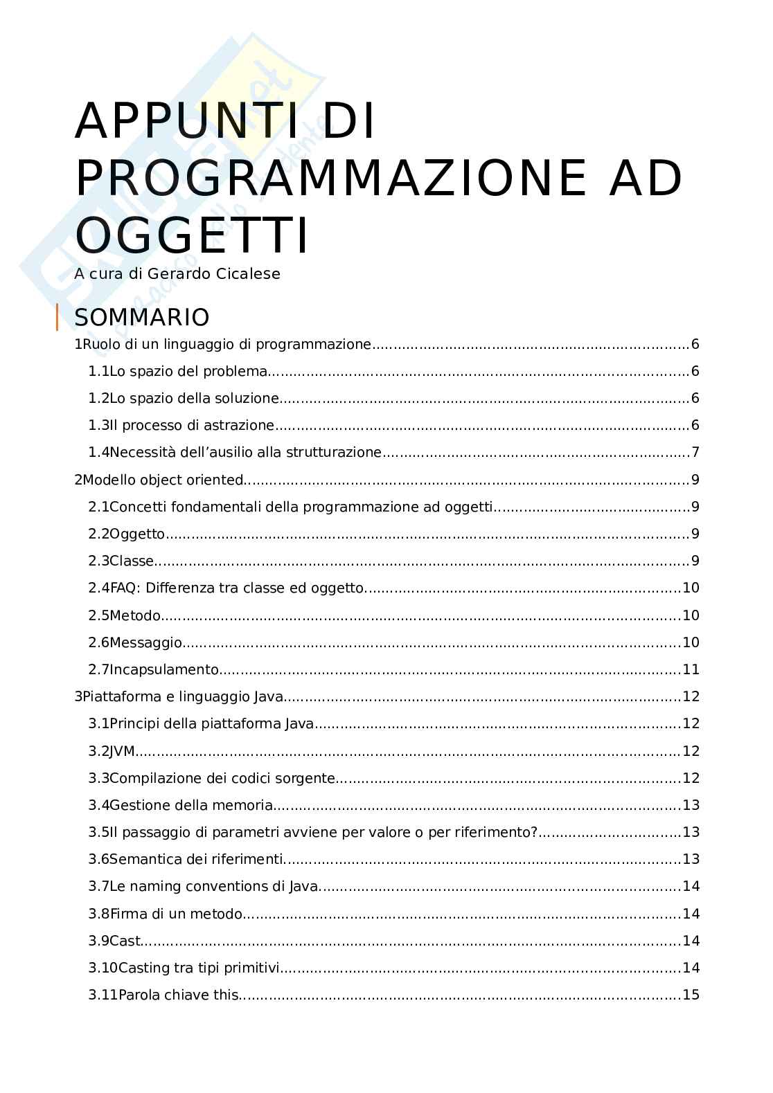 Appunti Programmazione ad oggetti e Java