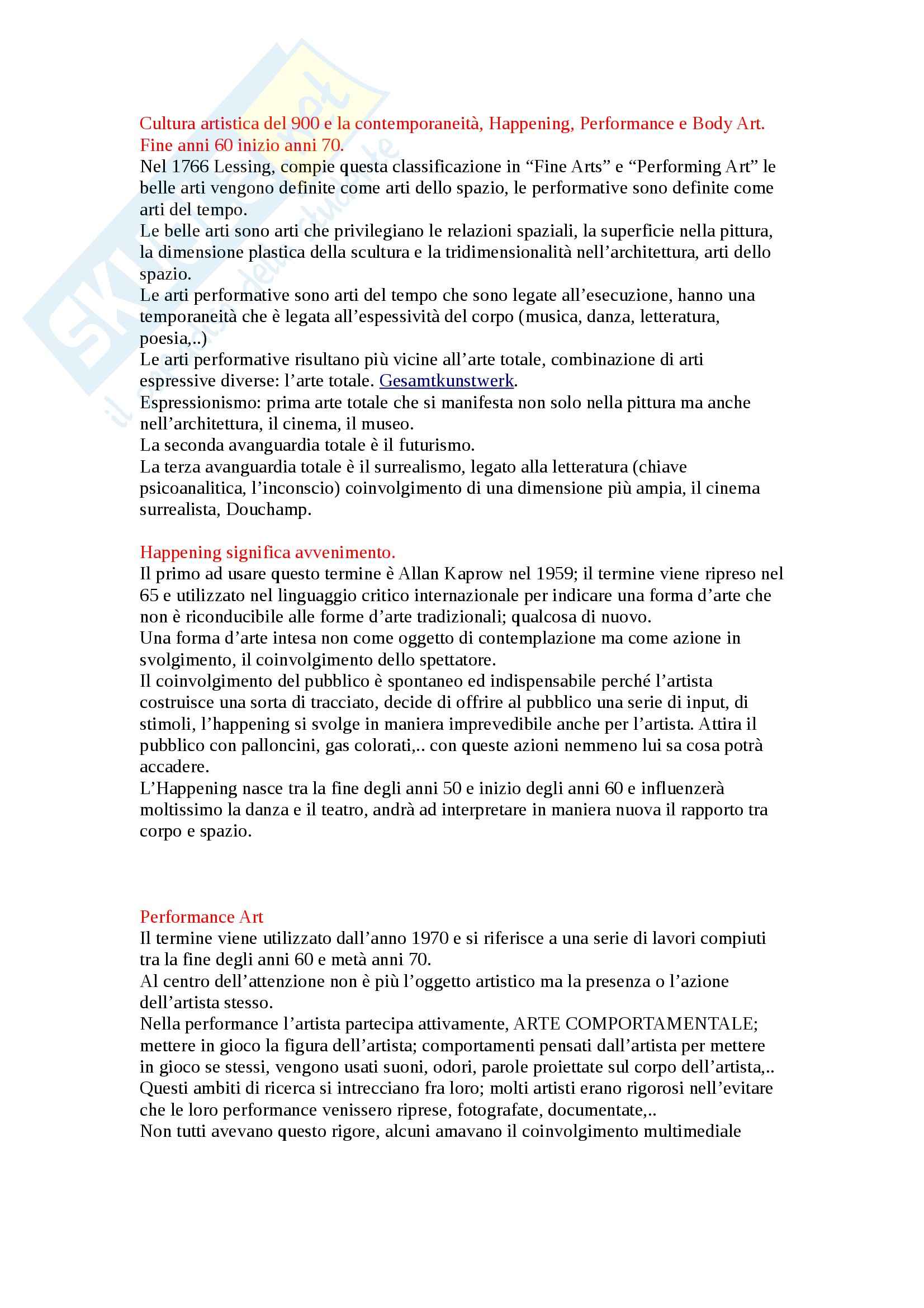 Storia dell'arte contemporanea - Happening, Performance e Body Art