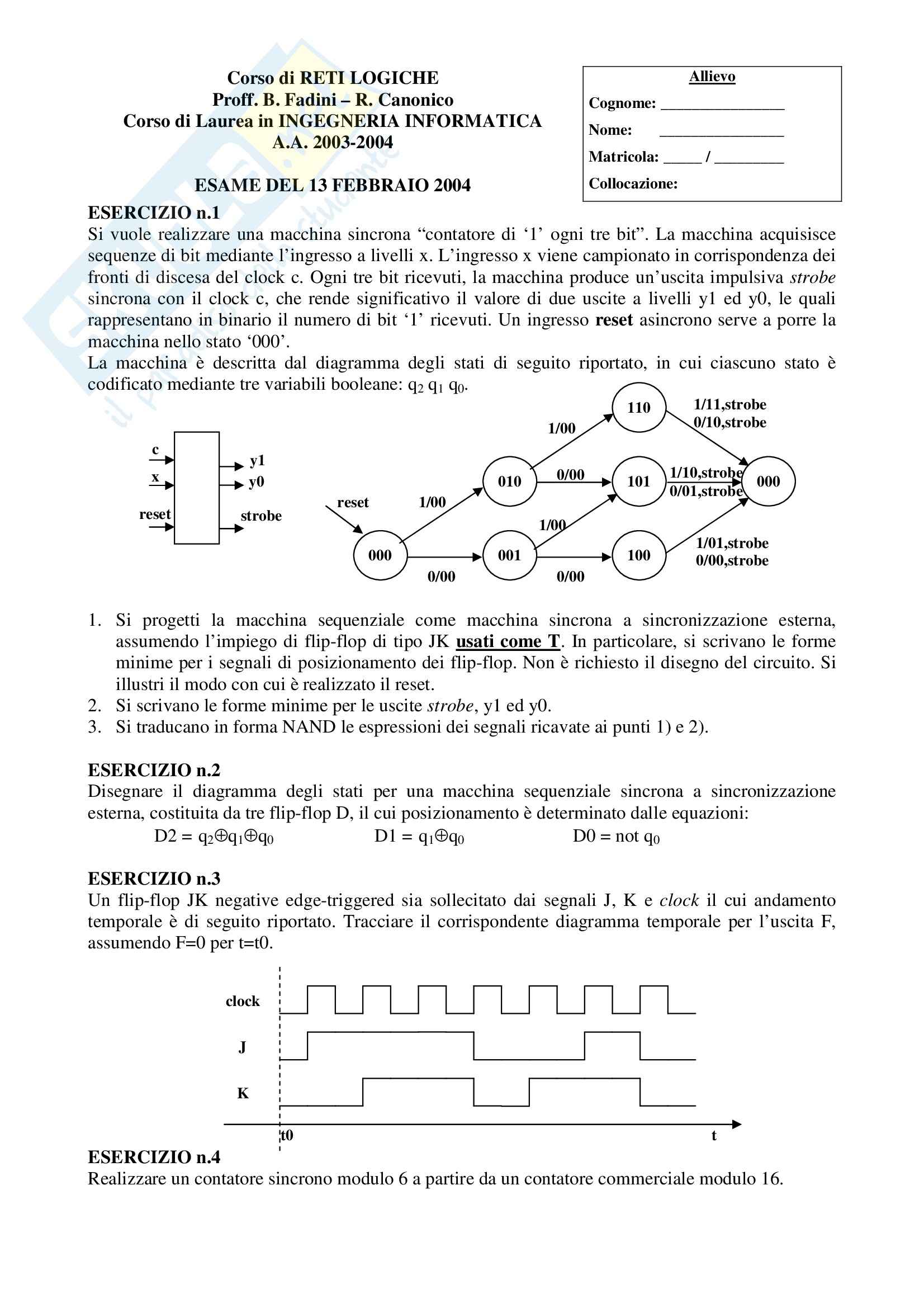 Reti logiche - Esercizi risolti e proposti di Reti Logiche