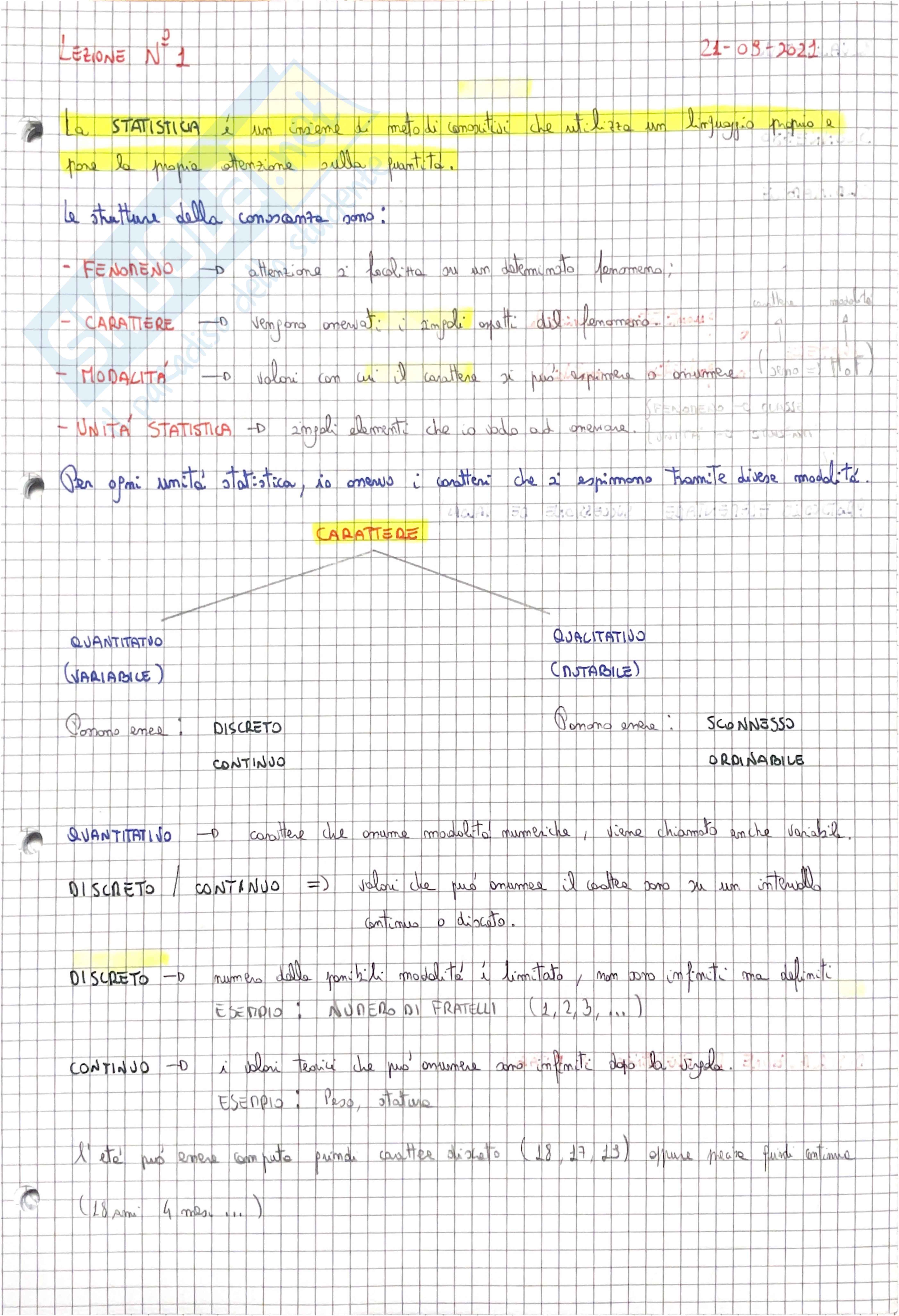Statistica descrittiva - Appunti