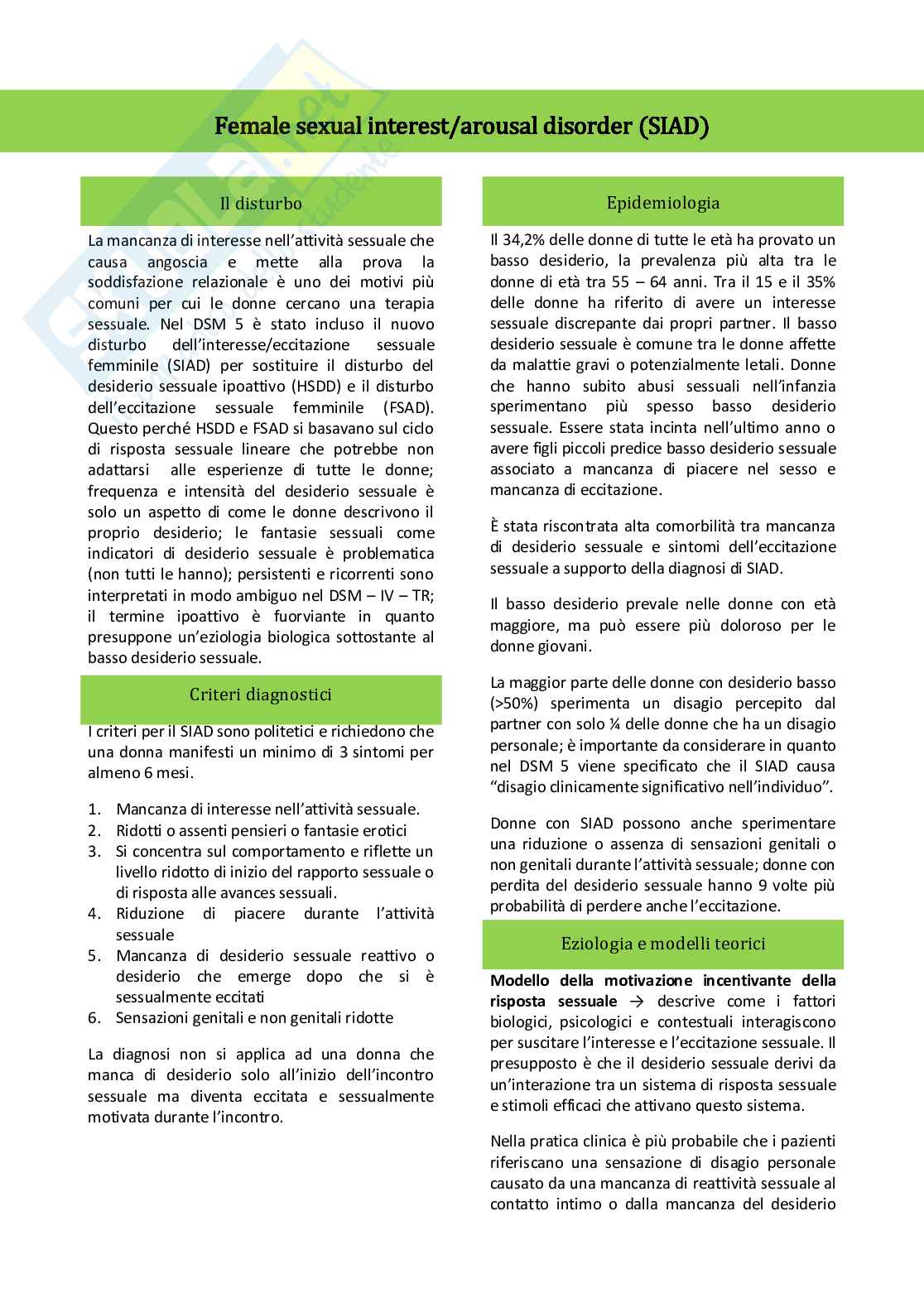 Riassunto esame Psychology and psychopathology of sexual behavior, Prof ...
