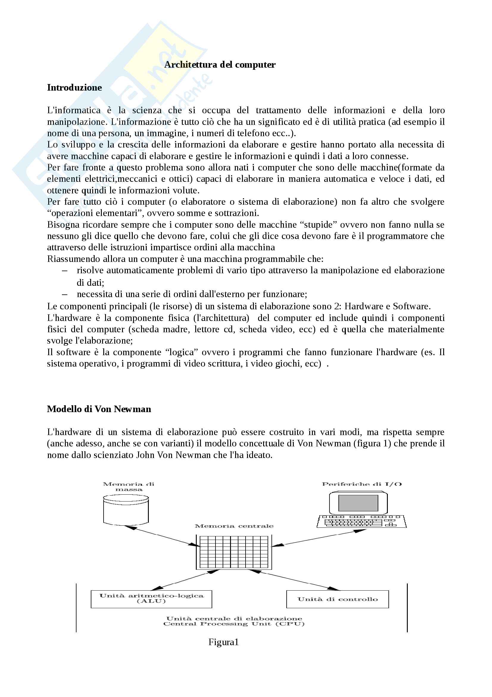Architettura del computer: Appunti di informatica