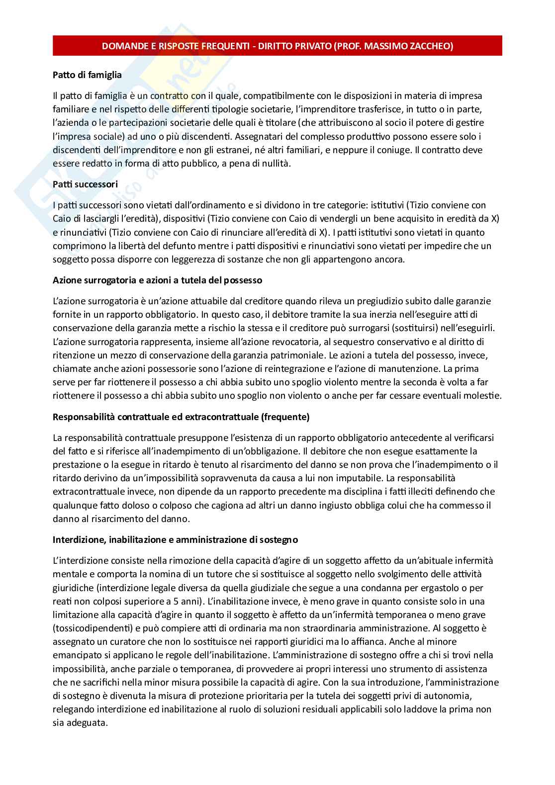 Diritto privato - Domande e risposte complete