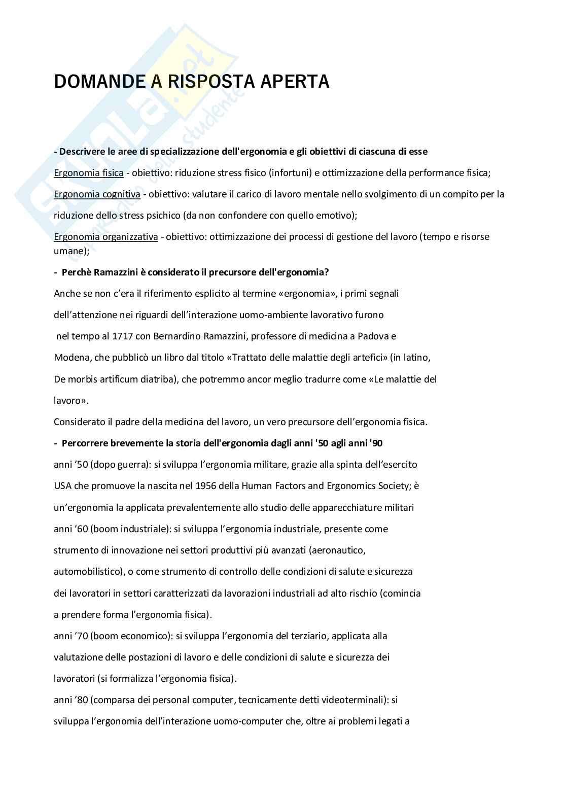 Paniere risposte aperte di ergonomia