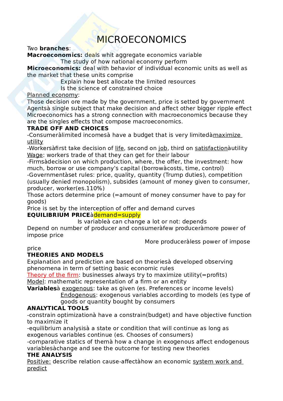 Microeconomics - Schemi