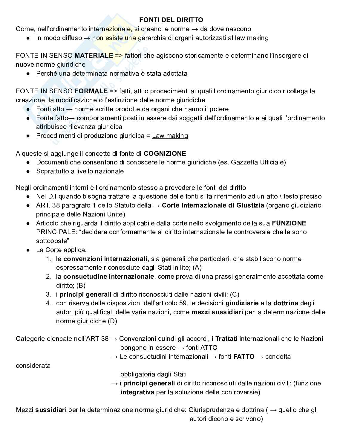 Le fonti del diritto internazionale