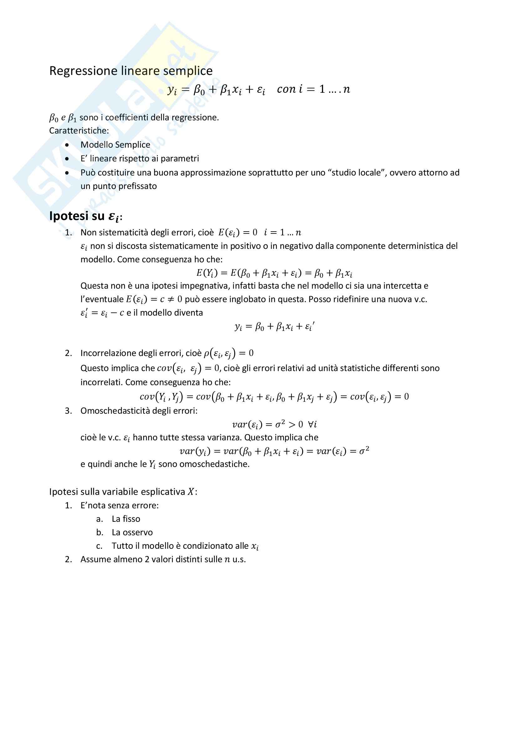 Regressione Lineare Semplice