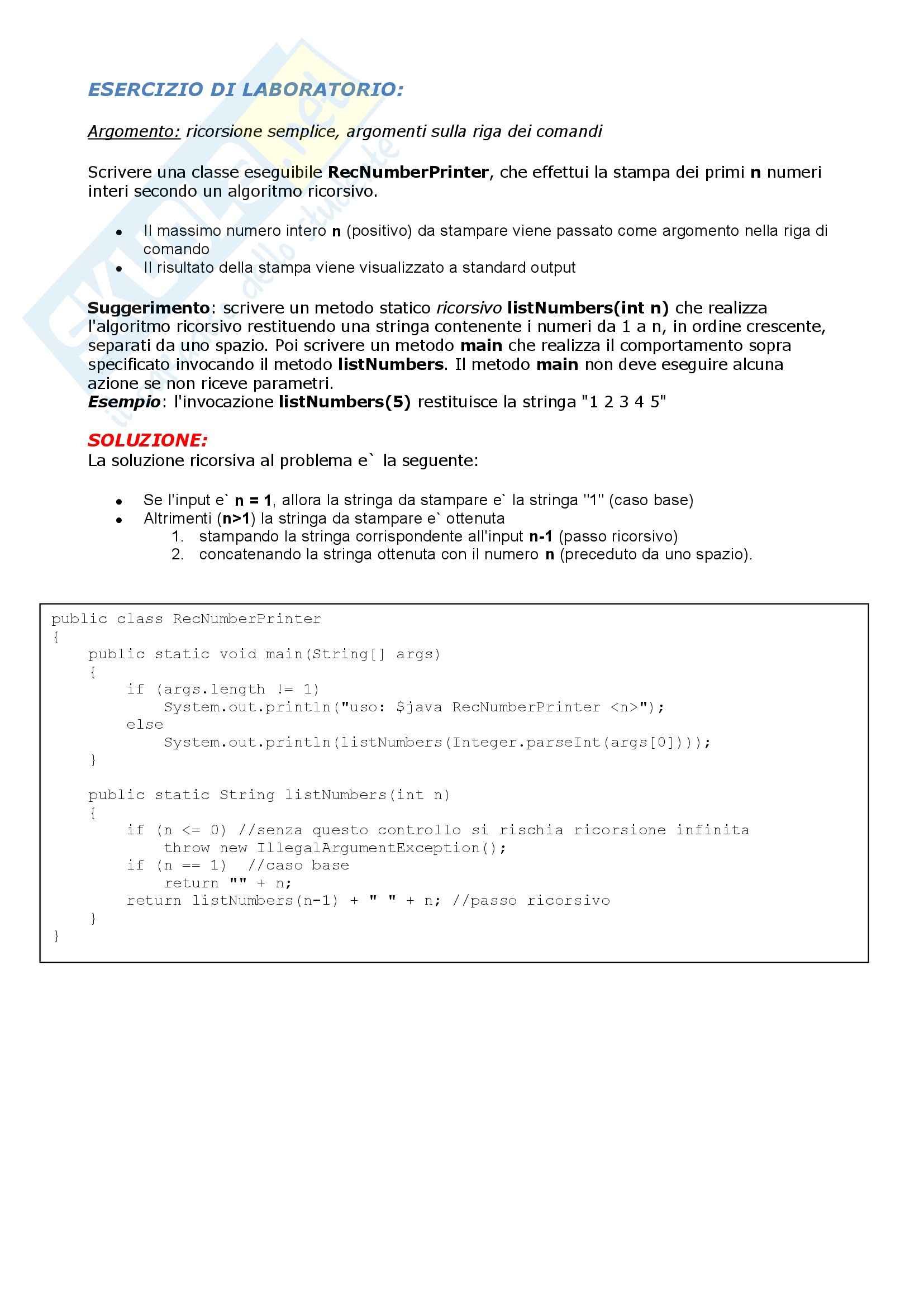 Informatica I - Esercizi ricorsione semplice