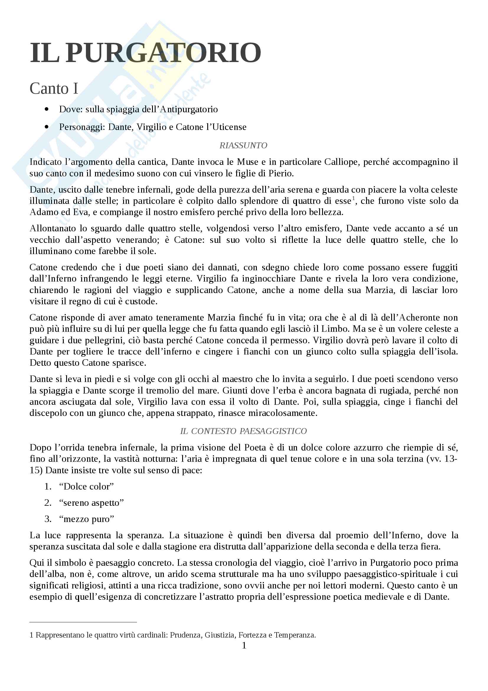 Riassunti Purgatorio: Appunti di letteratura